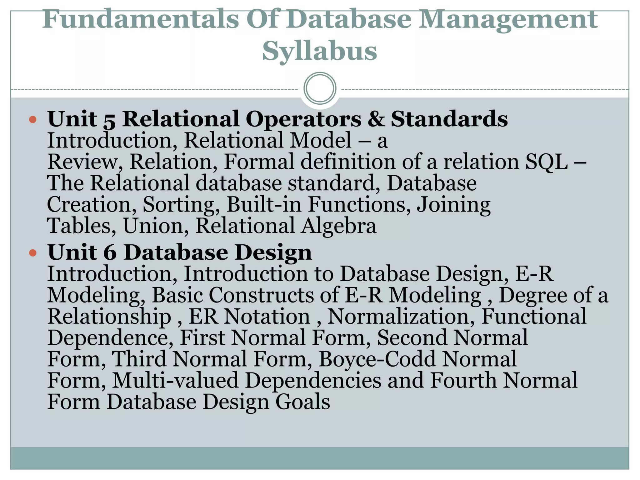 00.00 fundamentals of database management syllabus | PPTX
