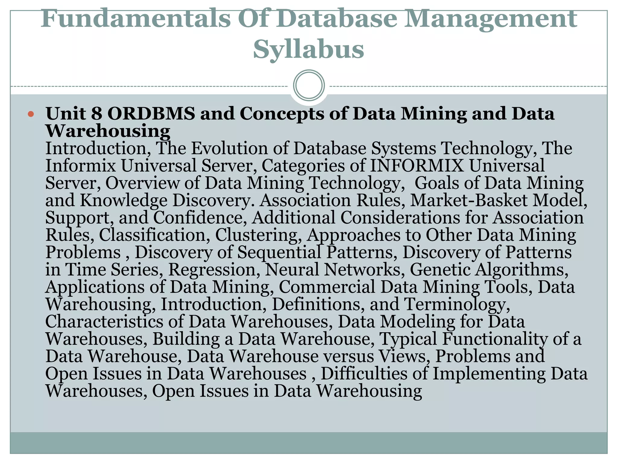 00.00 fundamentals of database management syllabus | PPTX