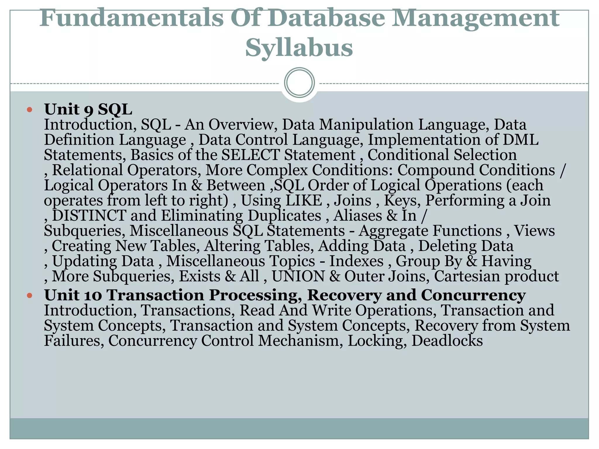 00.00 fundamentals of database management syllabus | PPTX