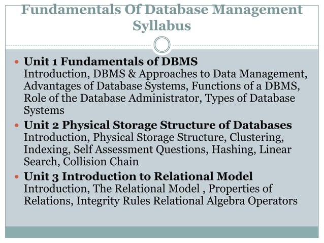 00.00 fundamentals of database management syllabus | PPTX