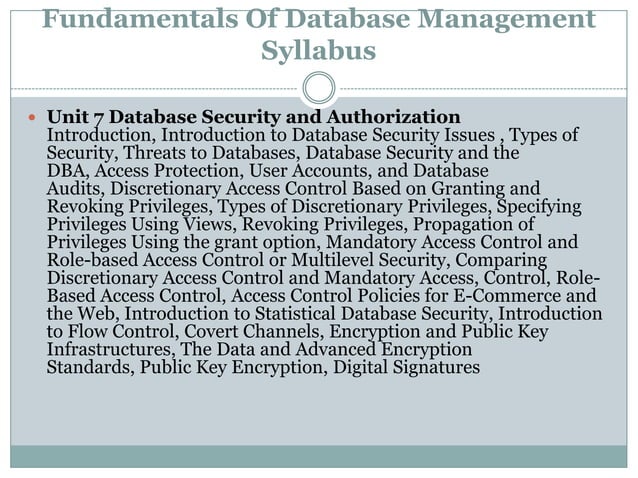 00.00 fundamentals of database management syllabus | PPTX