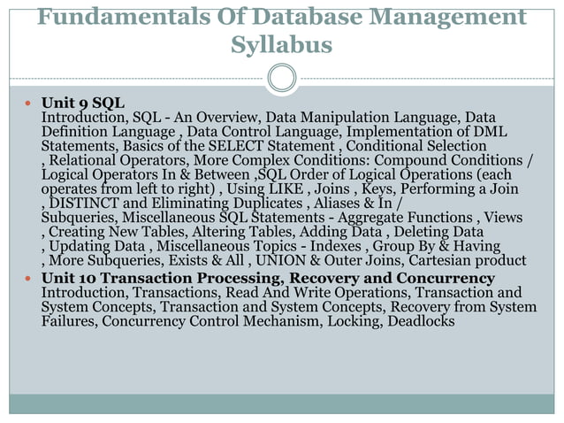 00.00 fundamentals of database management syllabus | PPTX
