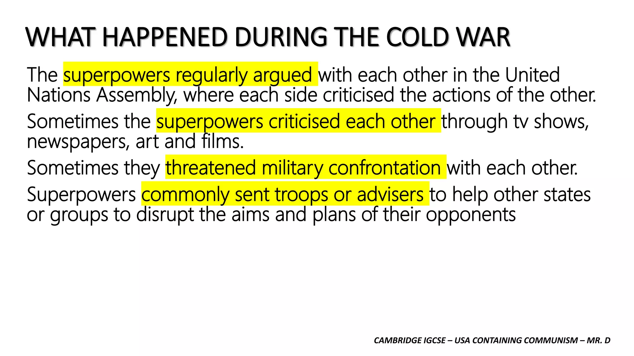 HISTORY IGCSE CONTENT - 20TH CENTURY OPTION - USA CONTAINING COMMUNISM ...