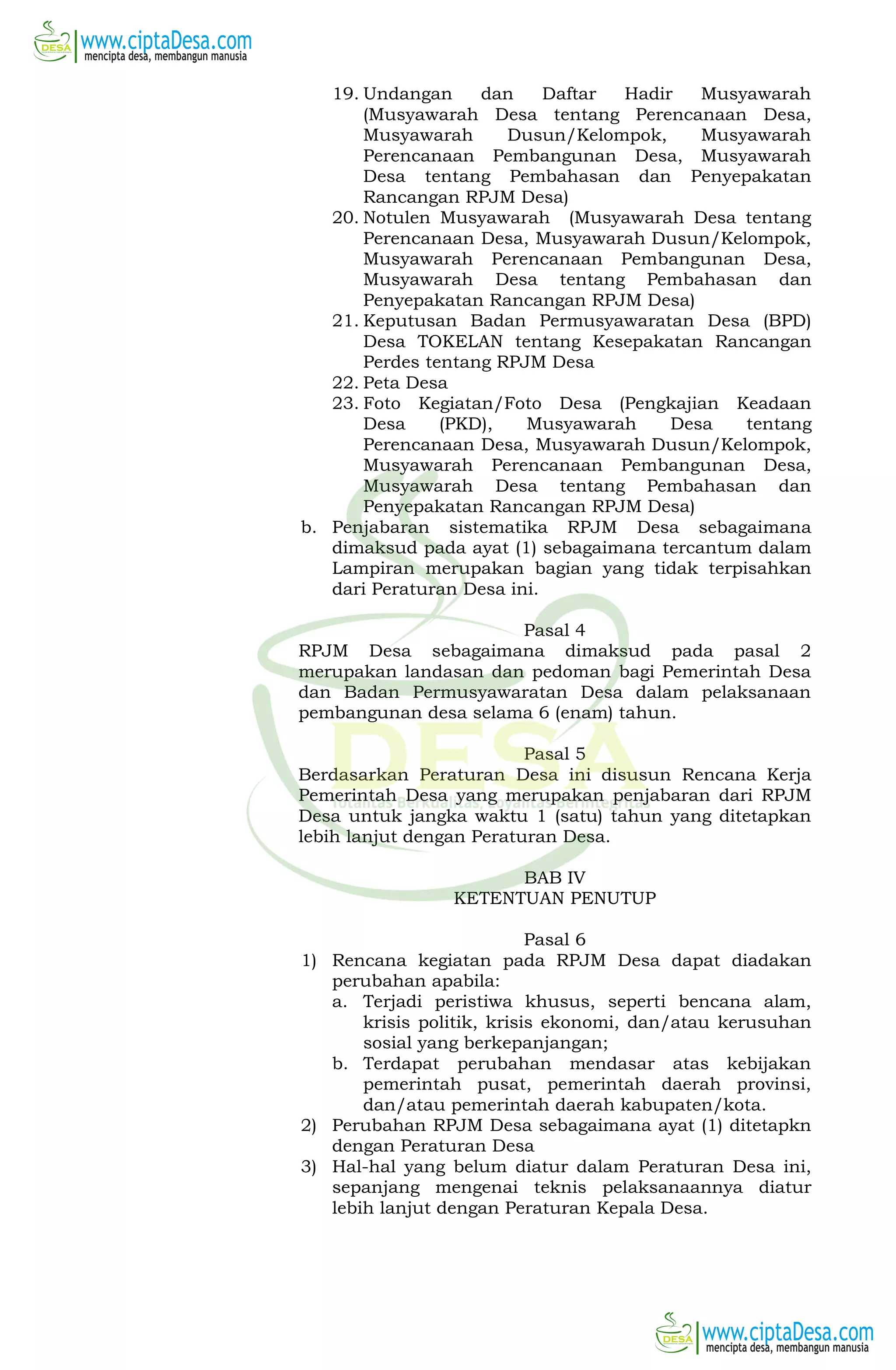 00. dokumen rpjm desa tokelan | PDF