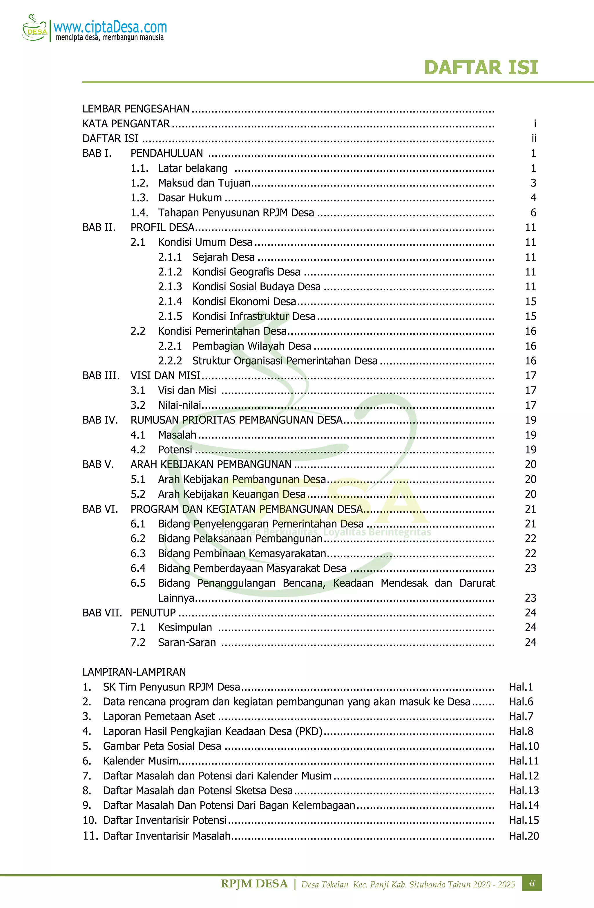 00. dokumen rpjm desa tokelan | PDF