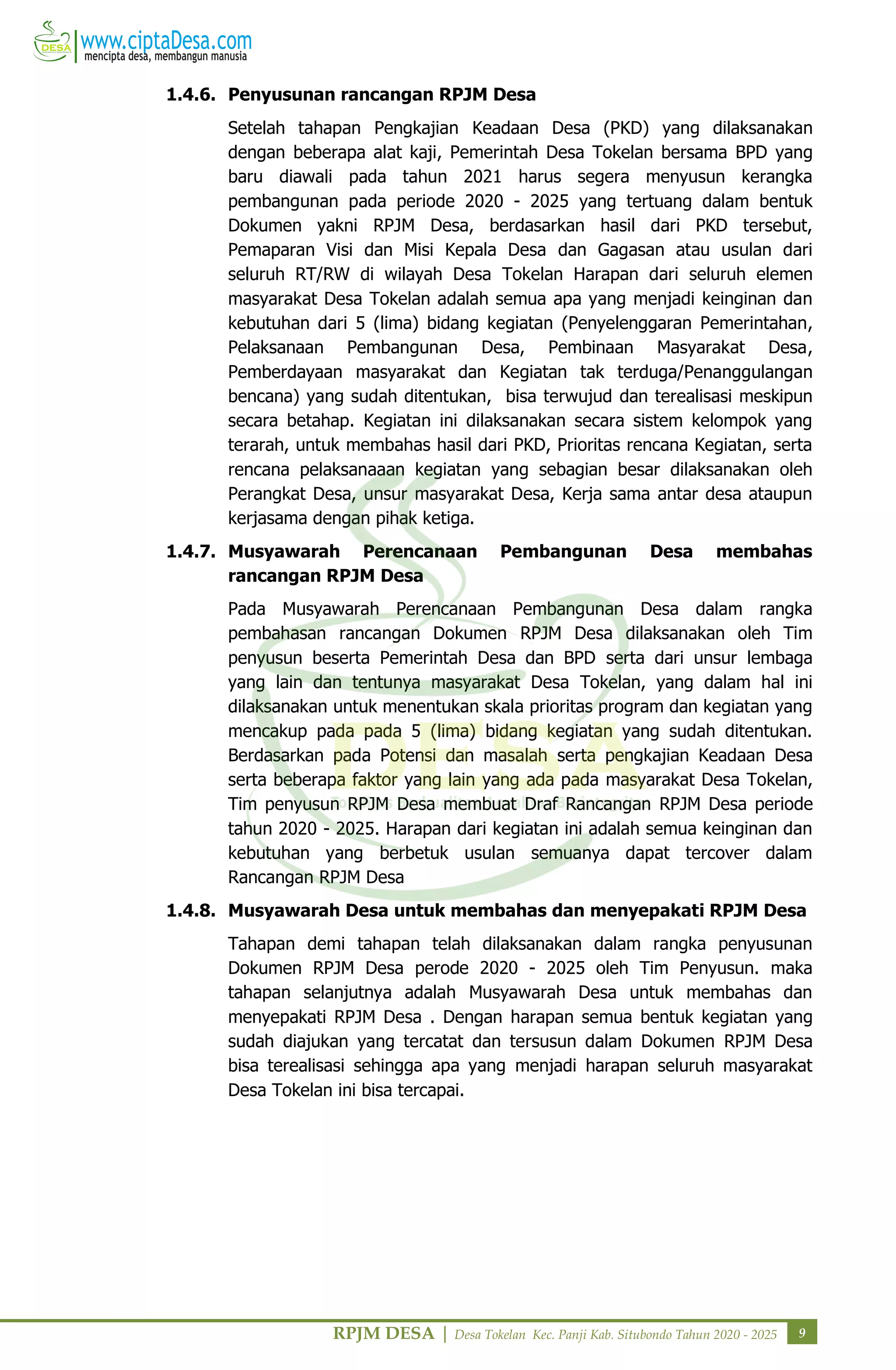 00. dokumen rpjm desa tokelan | PDF