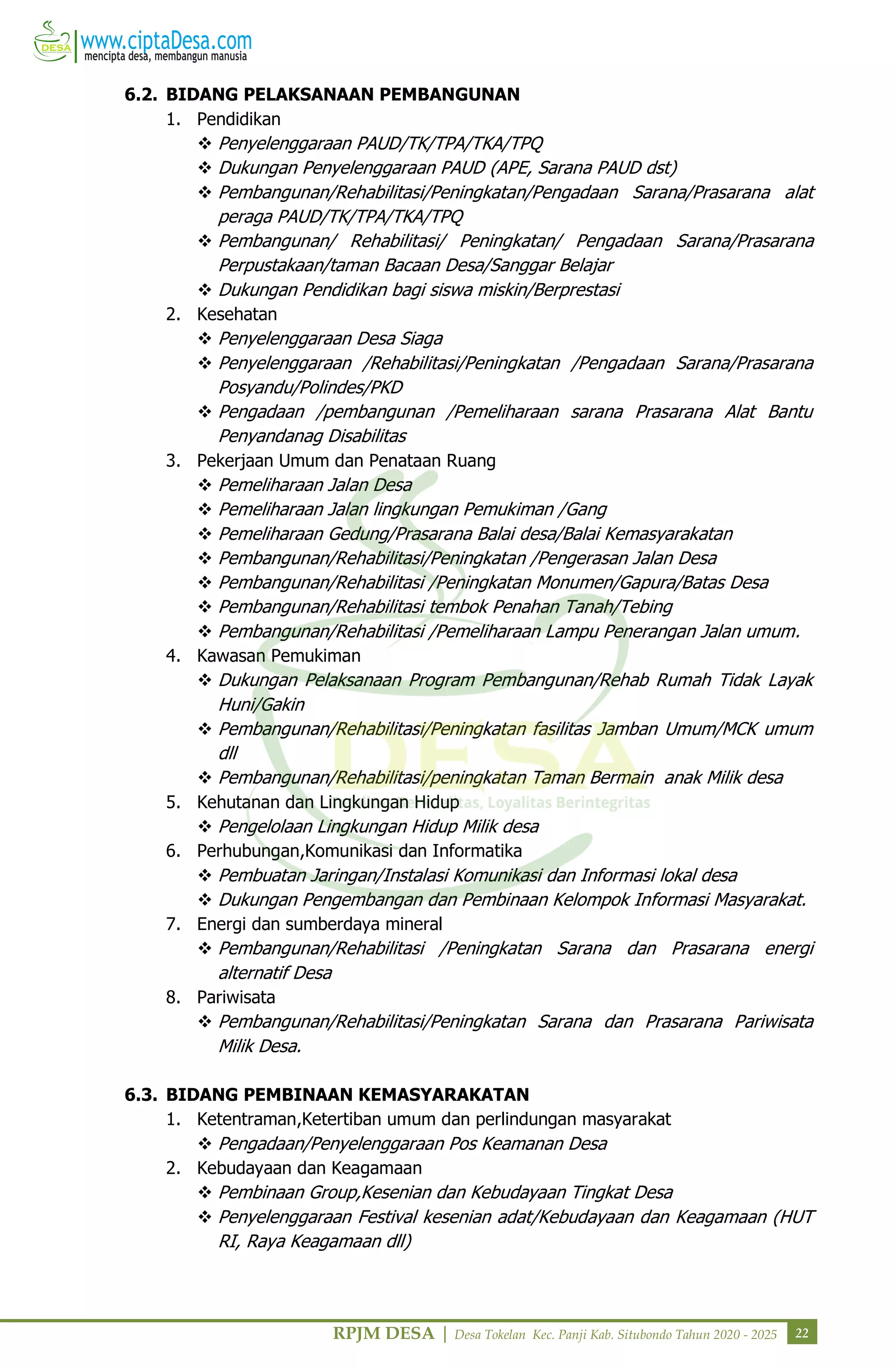 00. dokumen rpjm desa tokelan | PDF