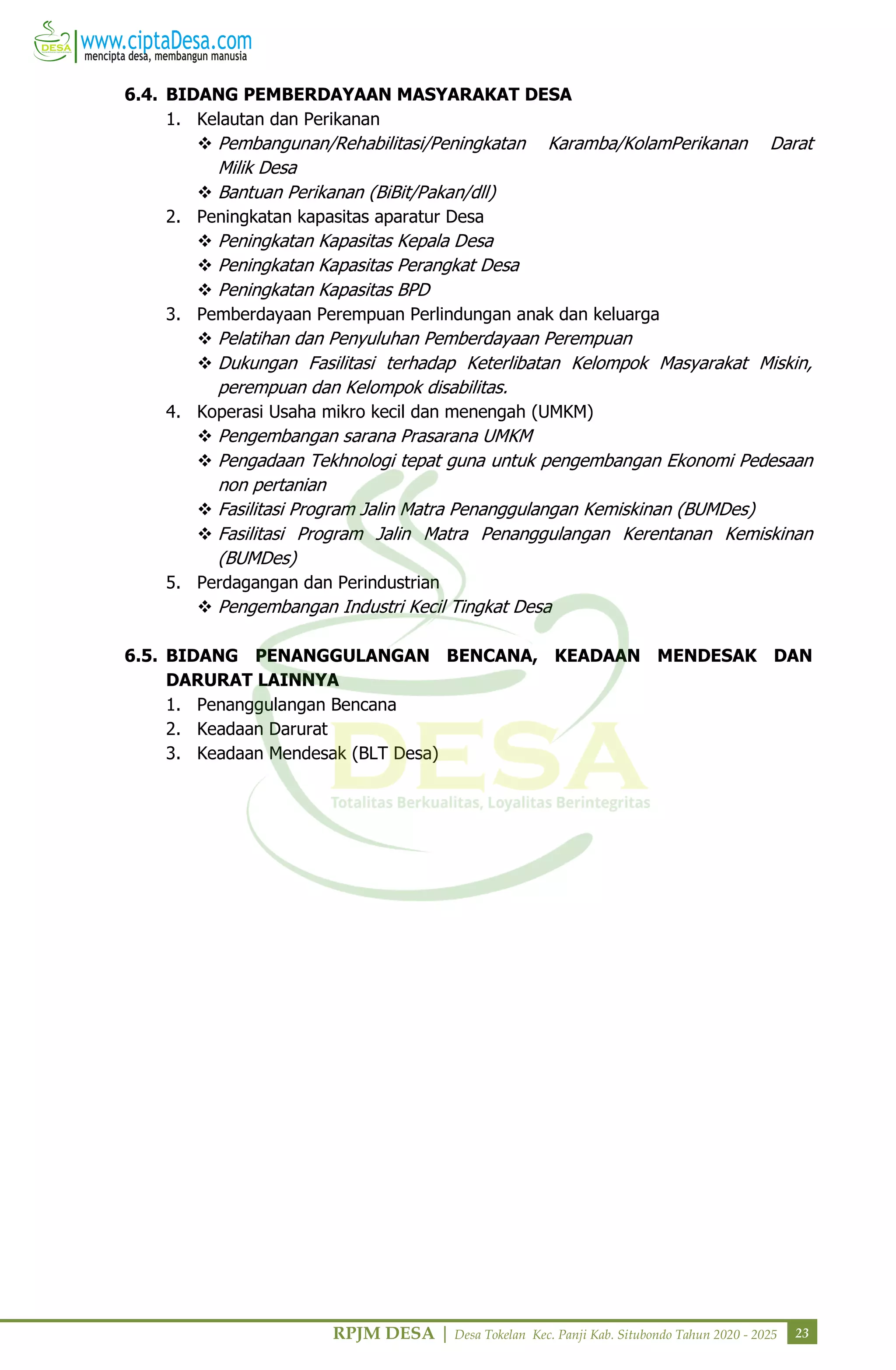 00. dokumen rpjm desa tokelan | PDF