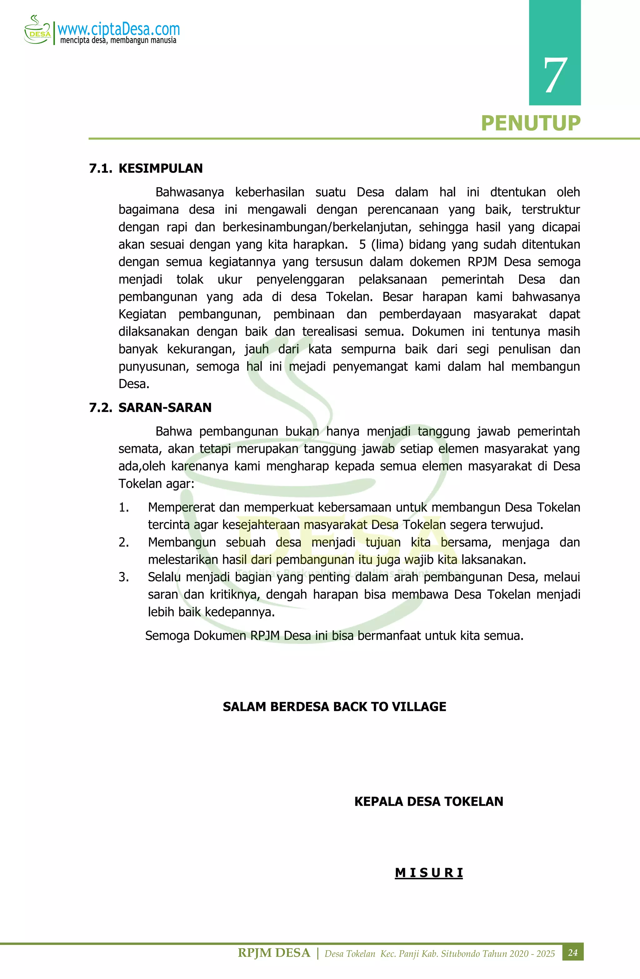 00. dokumen rpjm desa tokelan | PDF