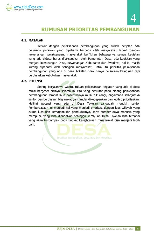 00. dokumen rpjm desa tokelan | PDF