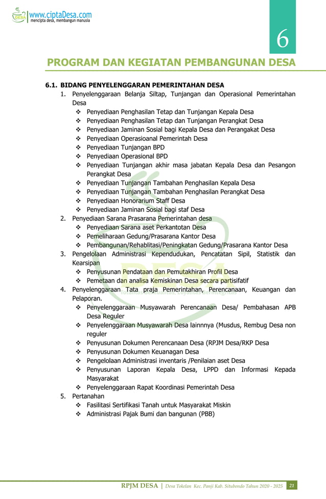 00. dokumen rpjm desa tokelan | PDF