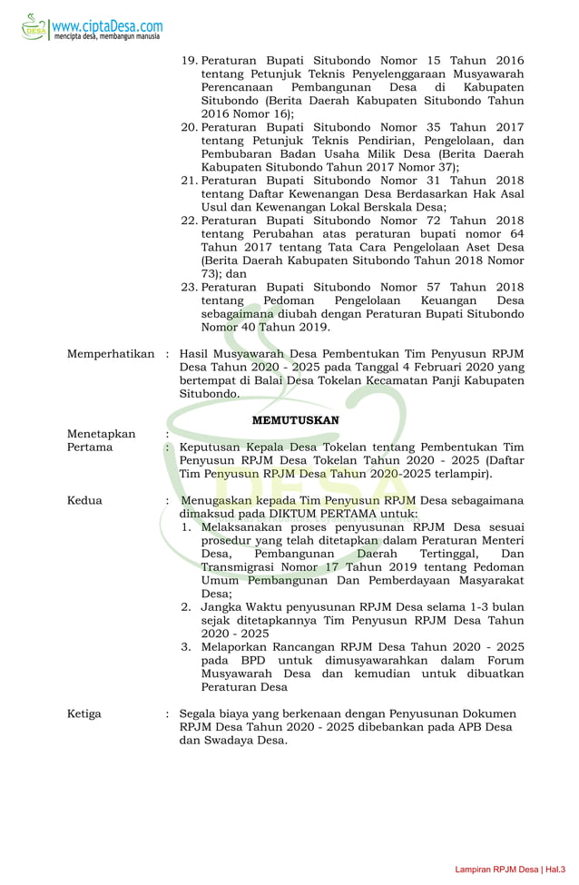 00. dokumen rpjm desa tokelan | PDF