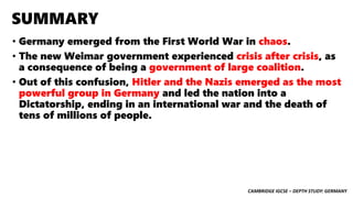 DEPTH STUDY GERMANY: WEIMAR REPUBLIC - 01. THE EFFECT OF WW1 ON GERMANY ...