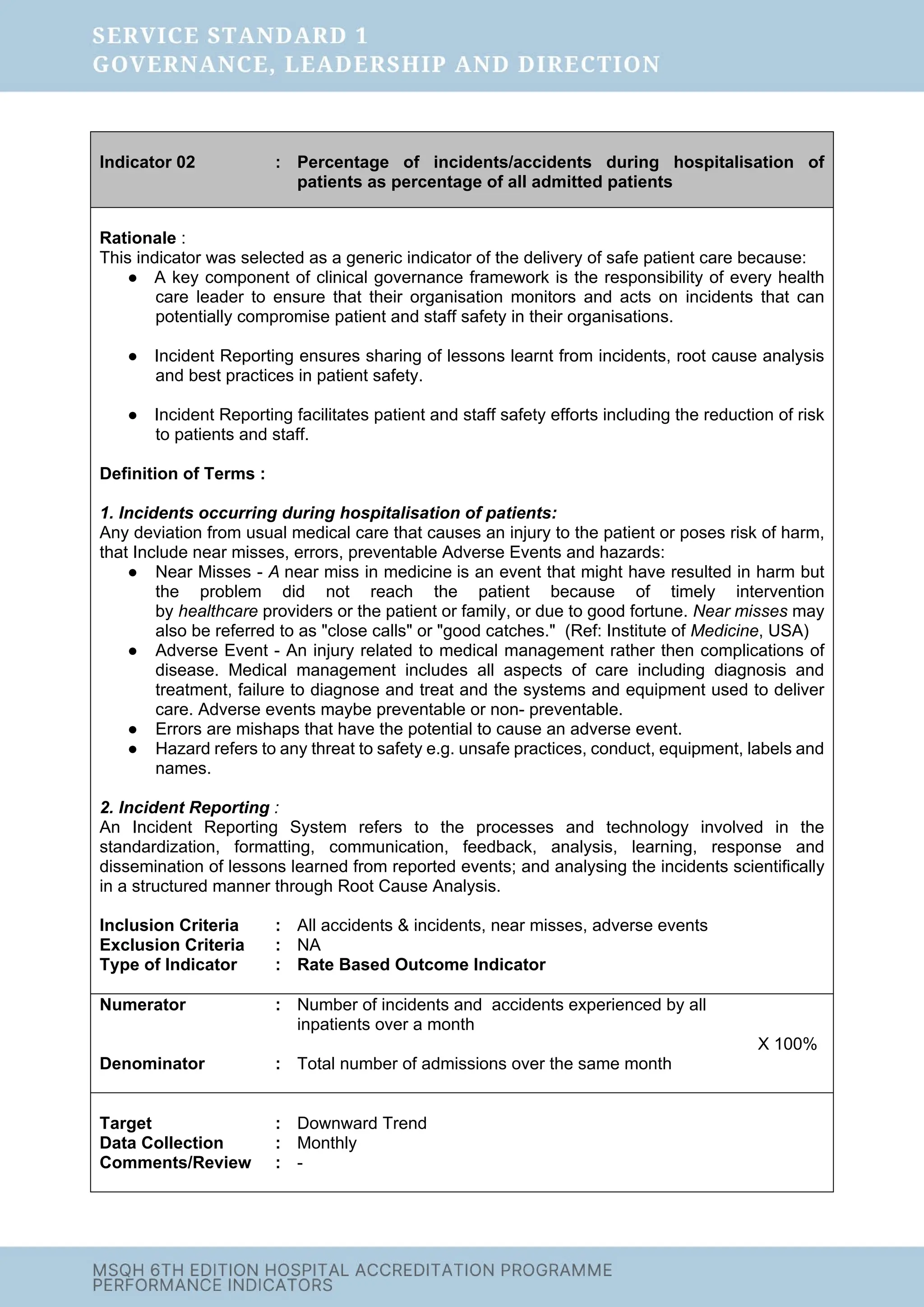 00. MSQH Performance Indicators - 6th Edition Complete Set of ...