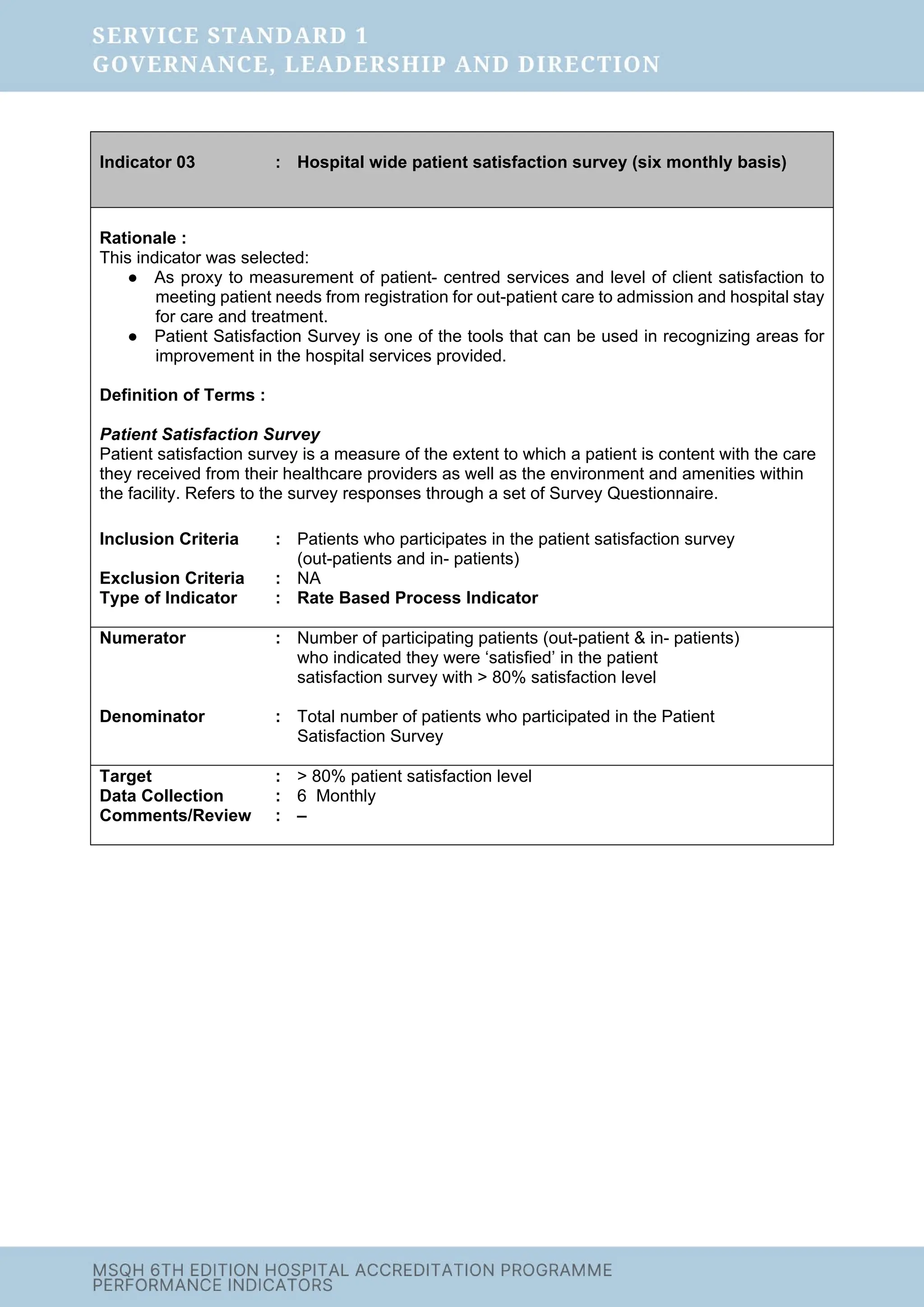 00. MSQH Performance Indicators - 6th Edition Complete Set of ...