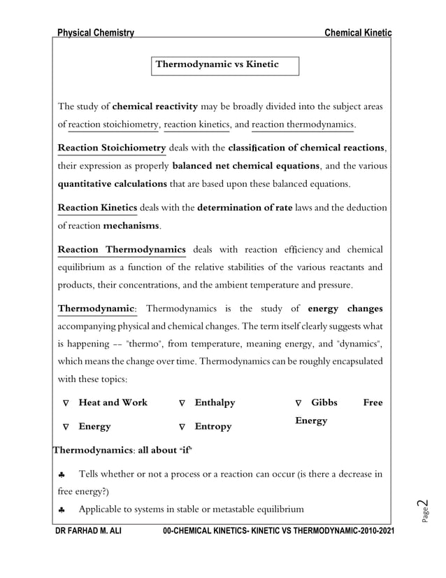 chemical kinetics-kinetic vs thermodynamic | PDF | Chemistry | Science