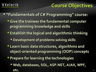 00 Fundamentals of csharp course introduction | PPT | Programming Languages | Computing