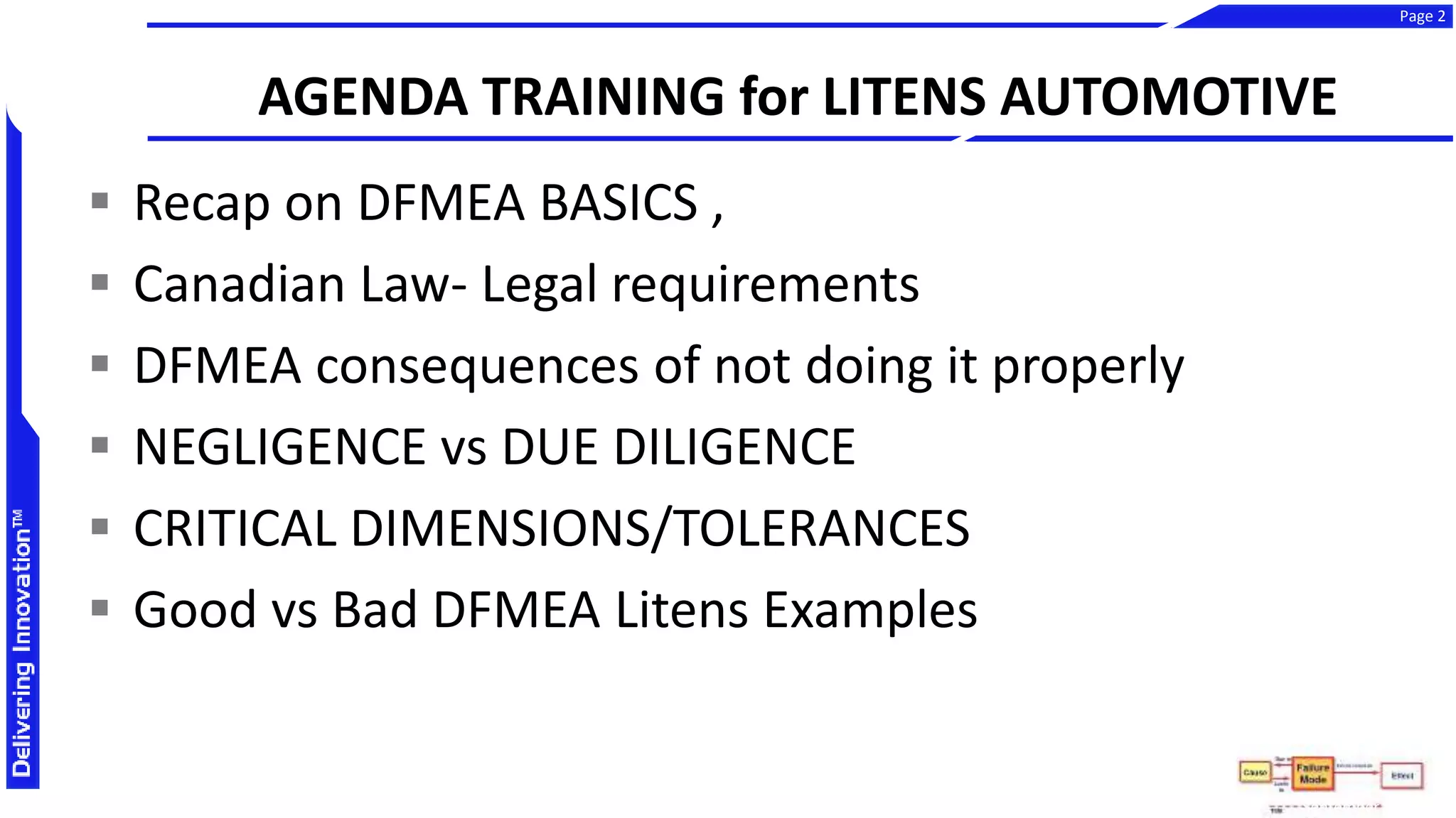 DFMEA DUE DILIGENCE TRAINING FOR LITENS AUTOMOTIVE | PPTX