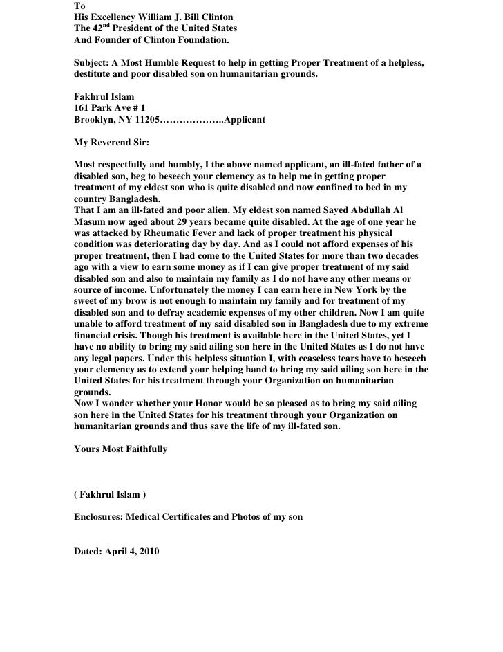 00. Letter To His Excellency Ex President Bill Clinton