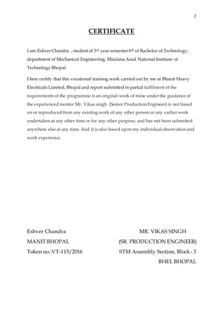 BHEL VOCATIONAL TRAINING REPORT | DOCX