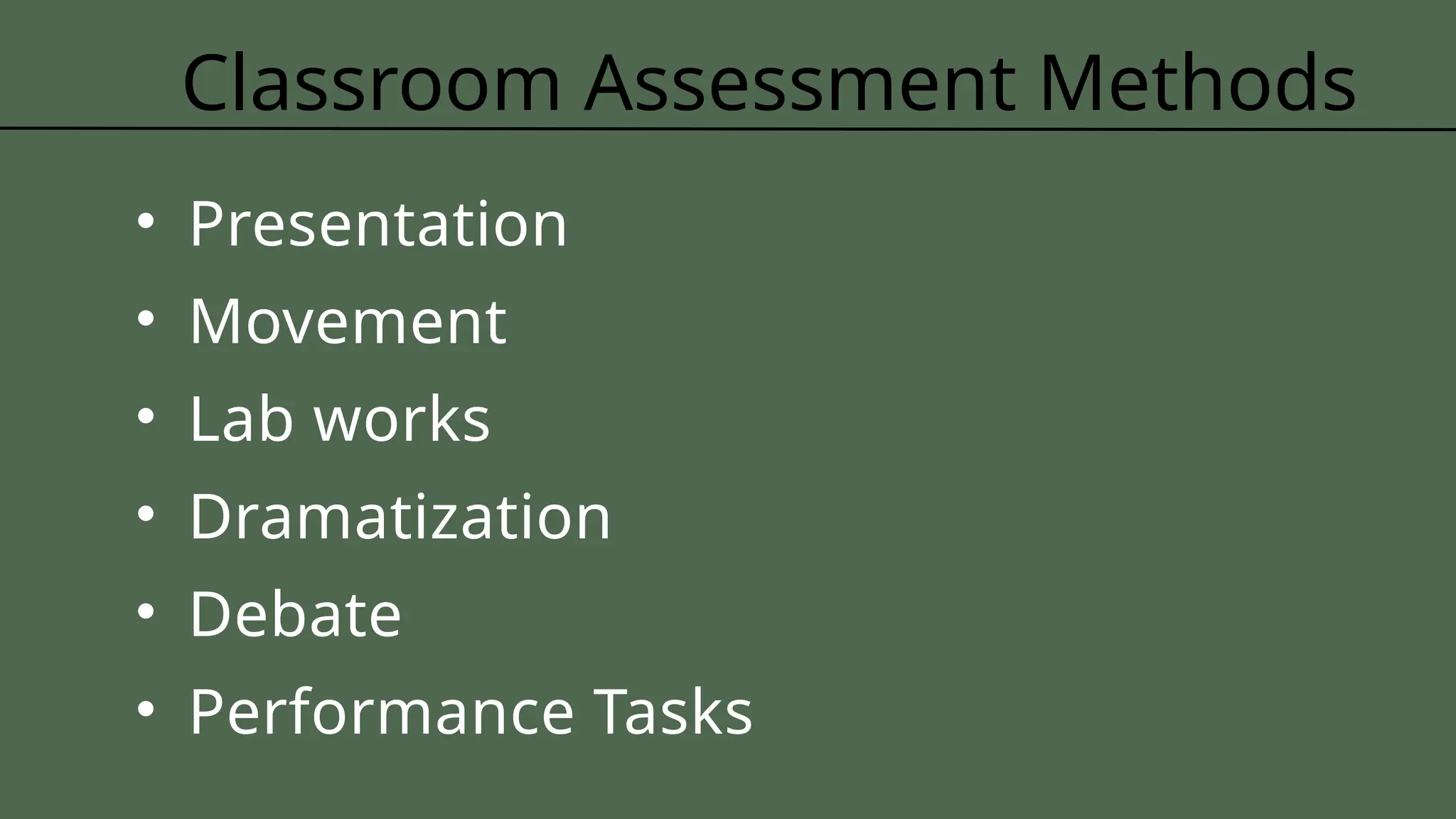 Different methods of assessment, the various types of learning targets ...