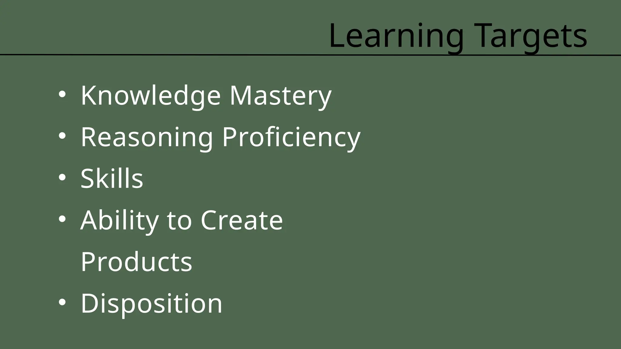 Different methods of assessment, the various types of learning targets ...