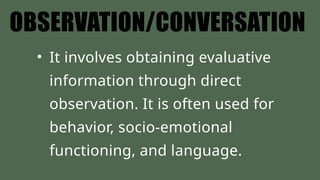Different methods of assessment, the various types of learning targets ...
