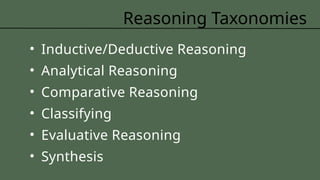 Different methods of assessment, the various types of learning targets ...