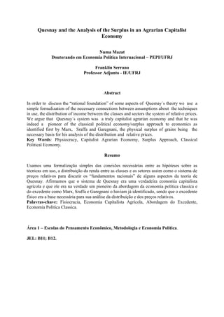 Quesnay and the Analysis of the Surplus in an Agrarian Capitalist ...