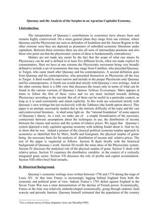 Quesnay and the Analysis of the Surplus in an Agrarian Capitalist ...