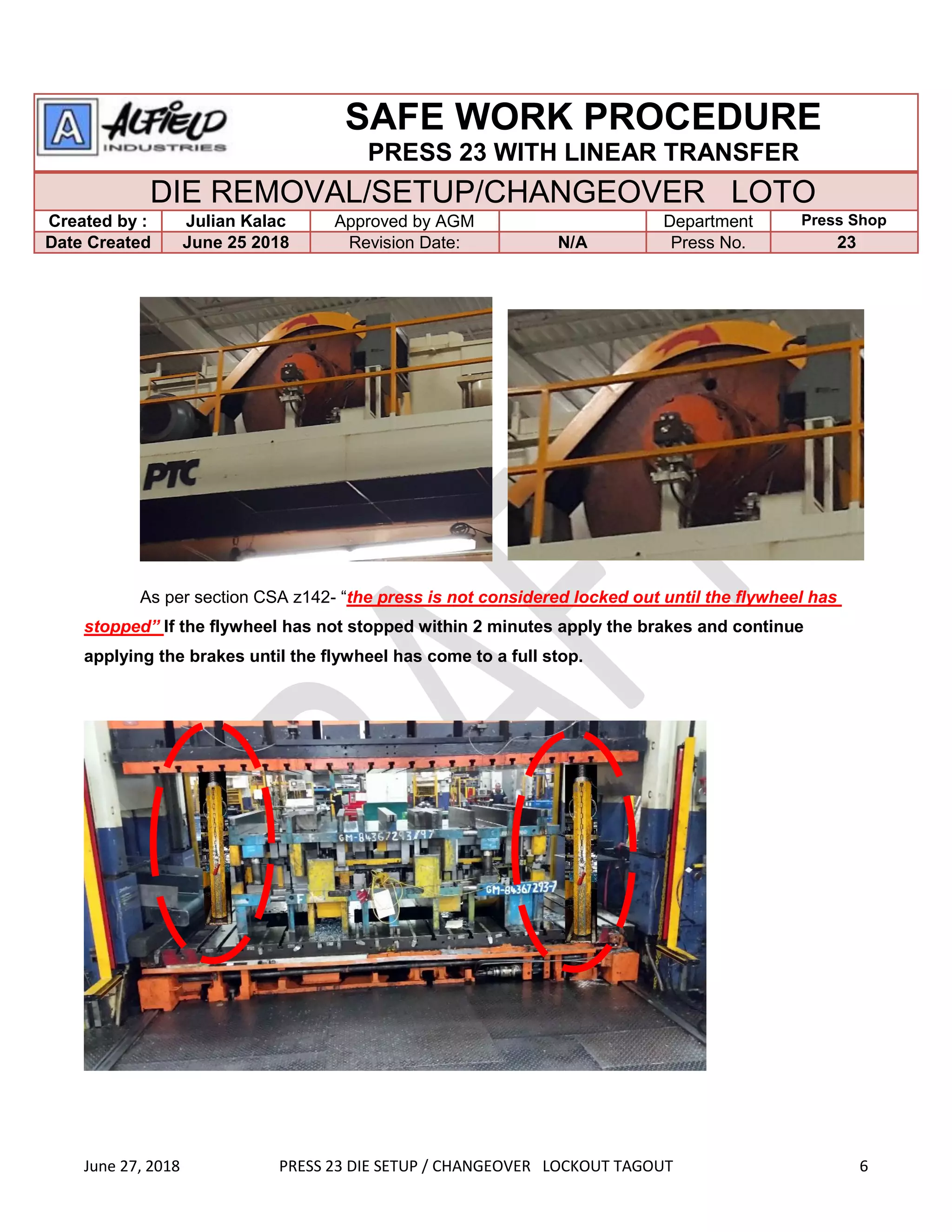 1000 TON TRANSFER PRESS SAFE WORK PROCEDURE ;DIE SETUP/CHANGEOVER | PDF
