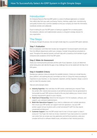 How To Successfully Select An ERP System in Eight Simple Steps | PDF