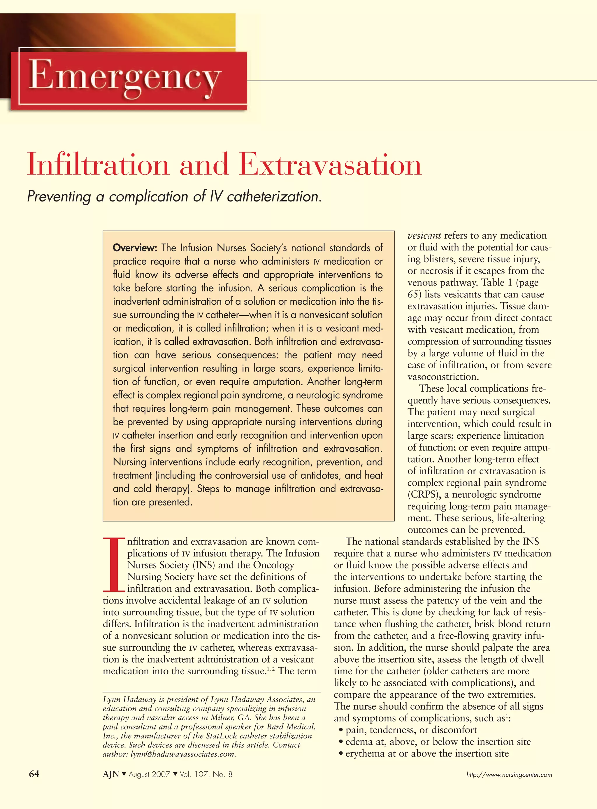 Infiltration and Extravasation-Preventing a complication of IV ...