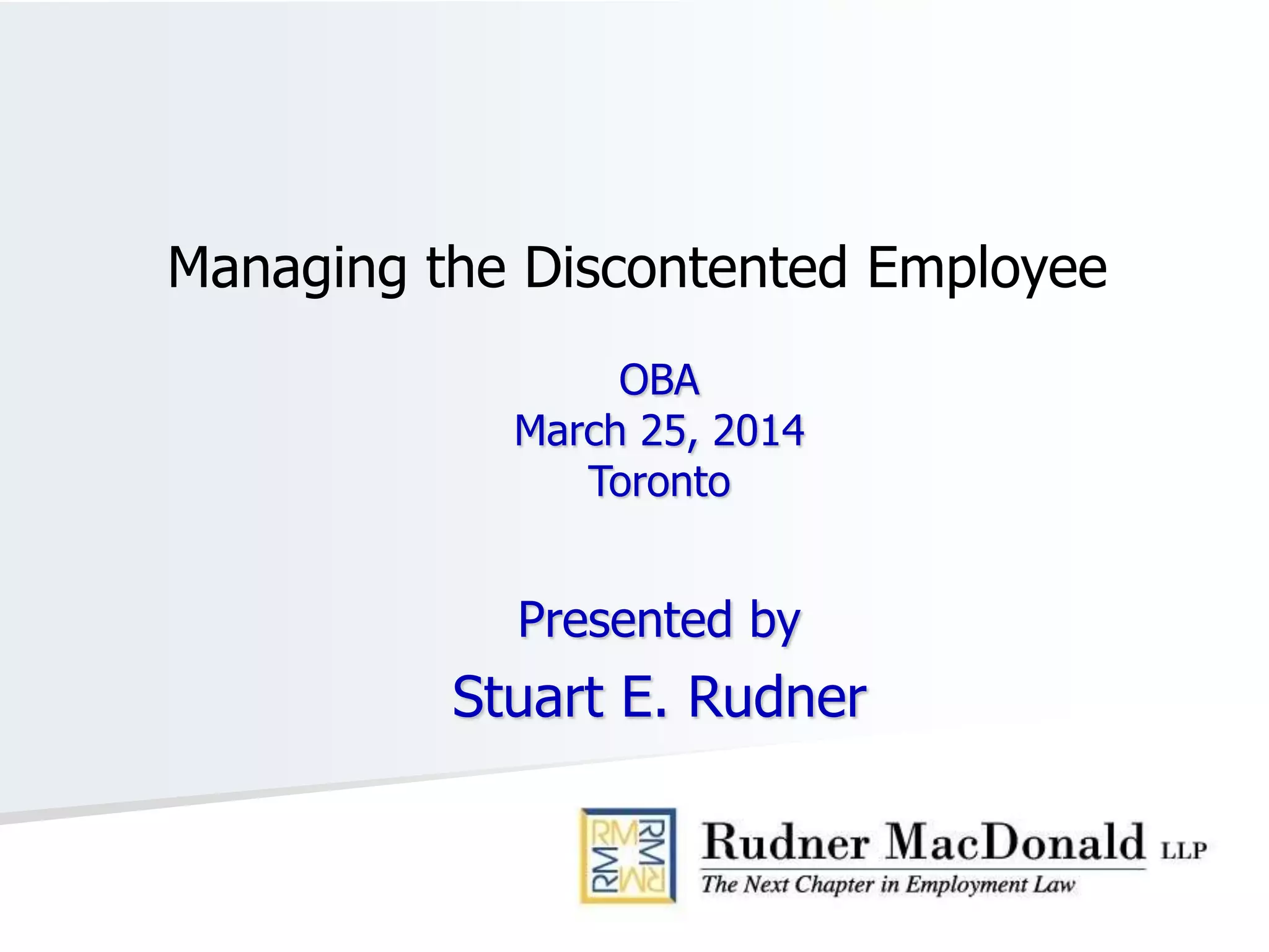 Managing the Discontented Employee | PPT