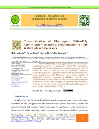 Characterization of Electrospun Nafion-Poly Acrylic Acid Membranes ...