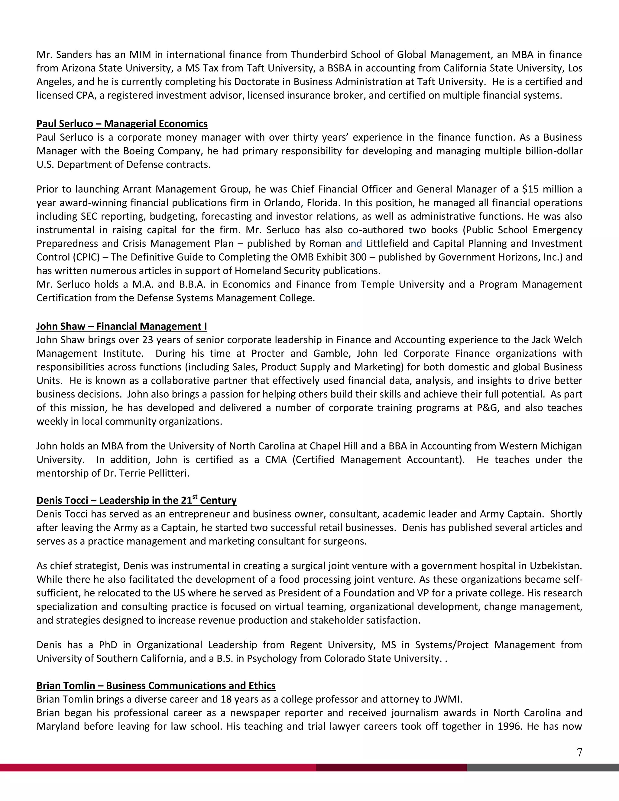 Faculty Bios as of 5-29-15 | PDF