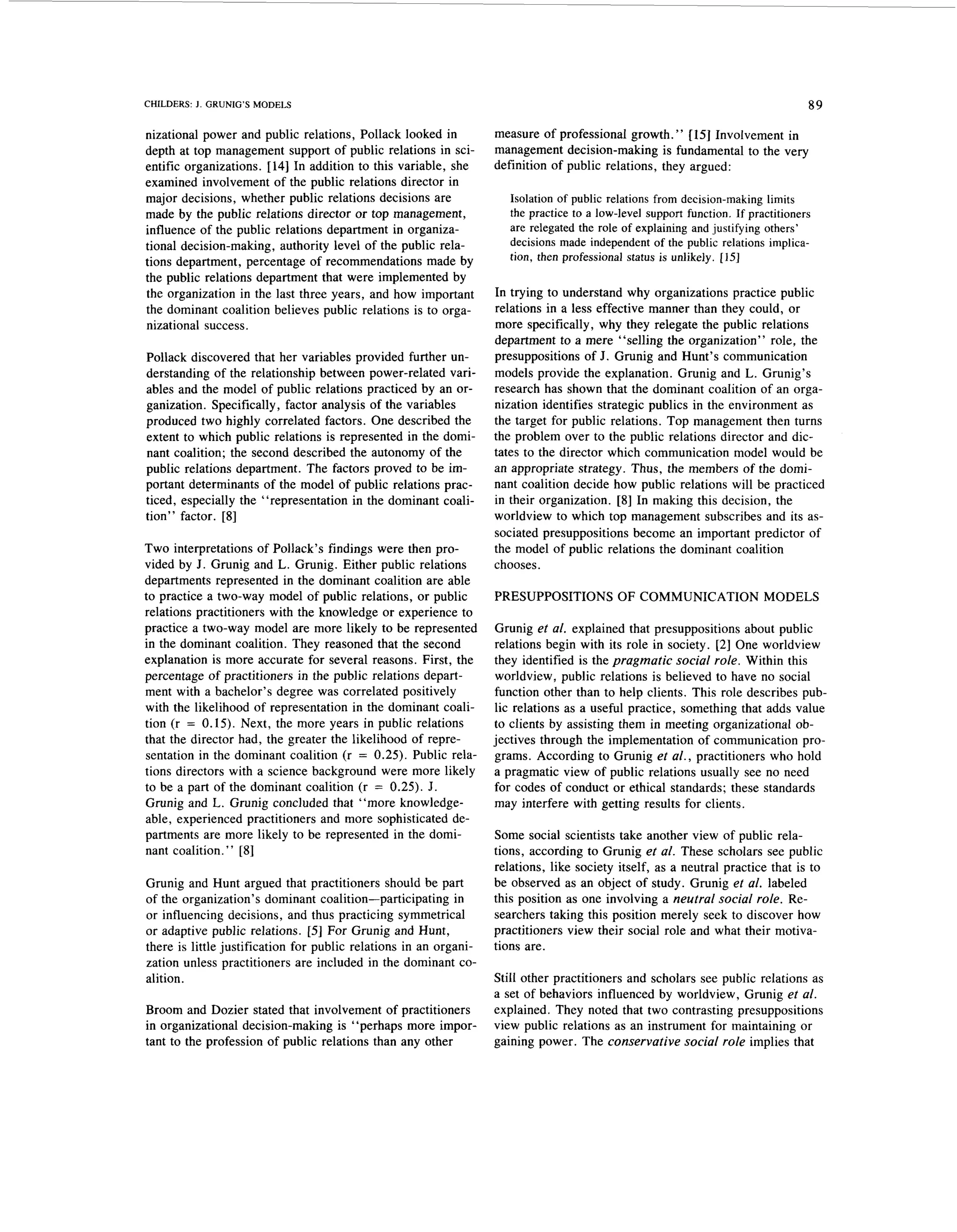 Grunig\'s Symmetrical & Asymmetrical Models of Public Relations | PDF