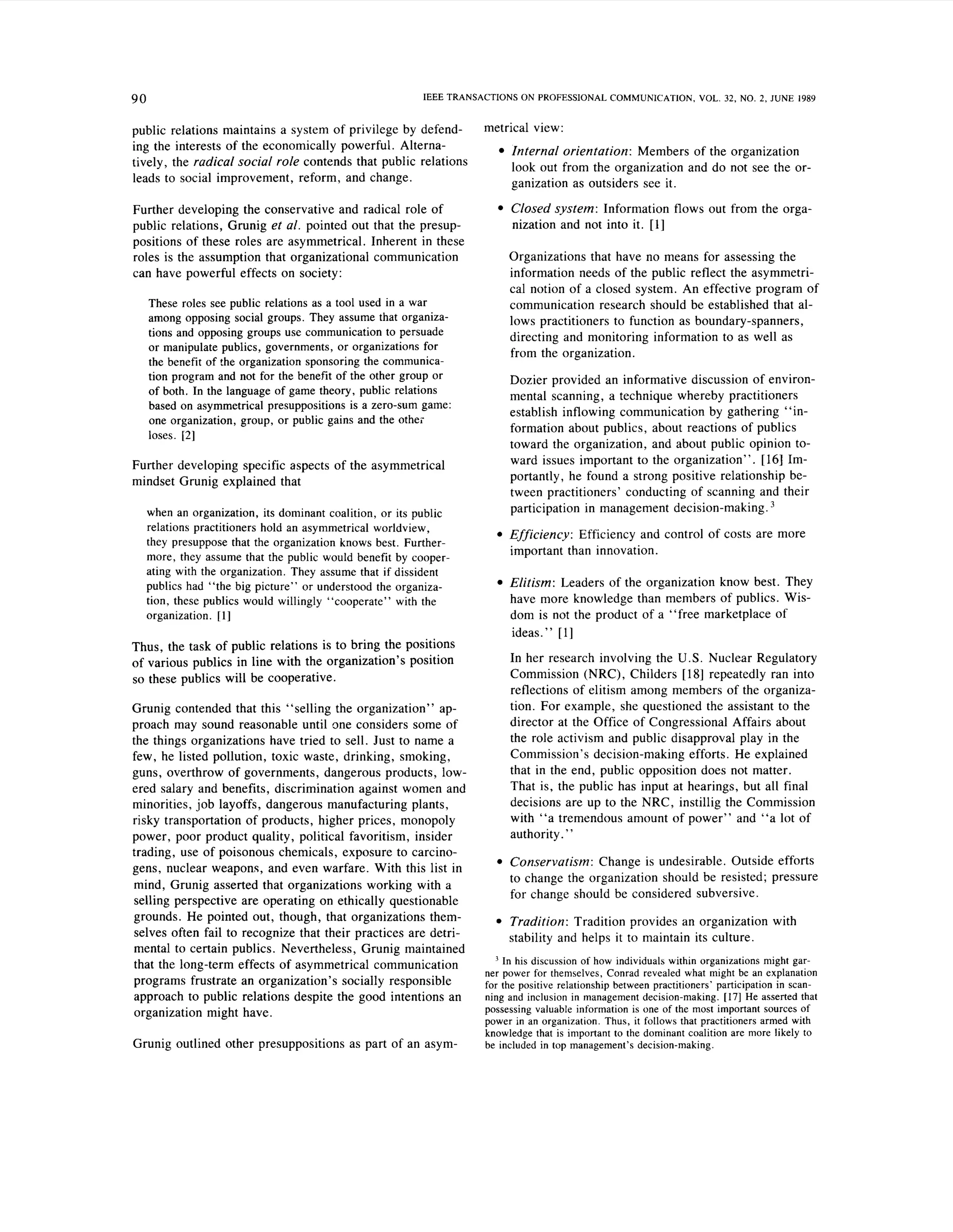 Grunig\'s Symmetrical & Asymmetrical Models of Public Relations | PDF