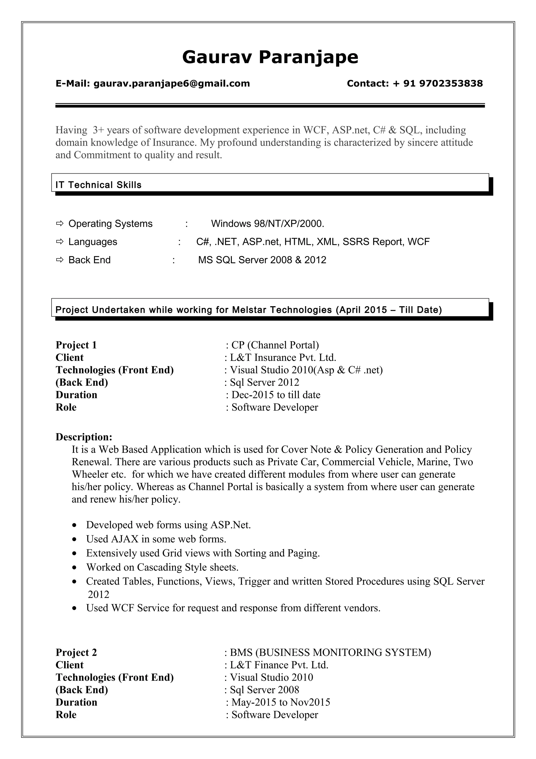 Gaurav Paranjape Resume | DOC