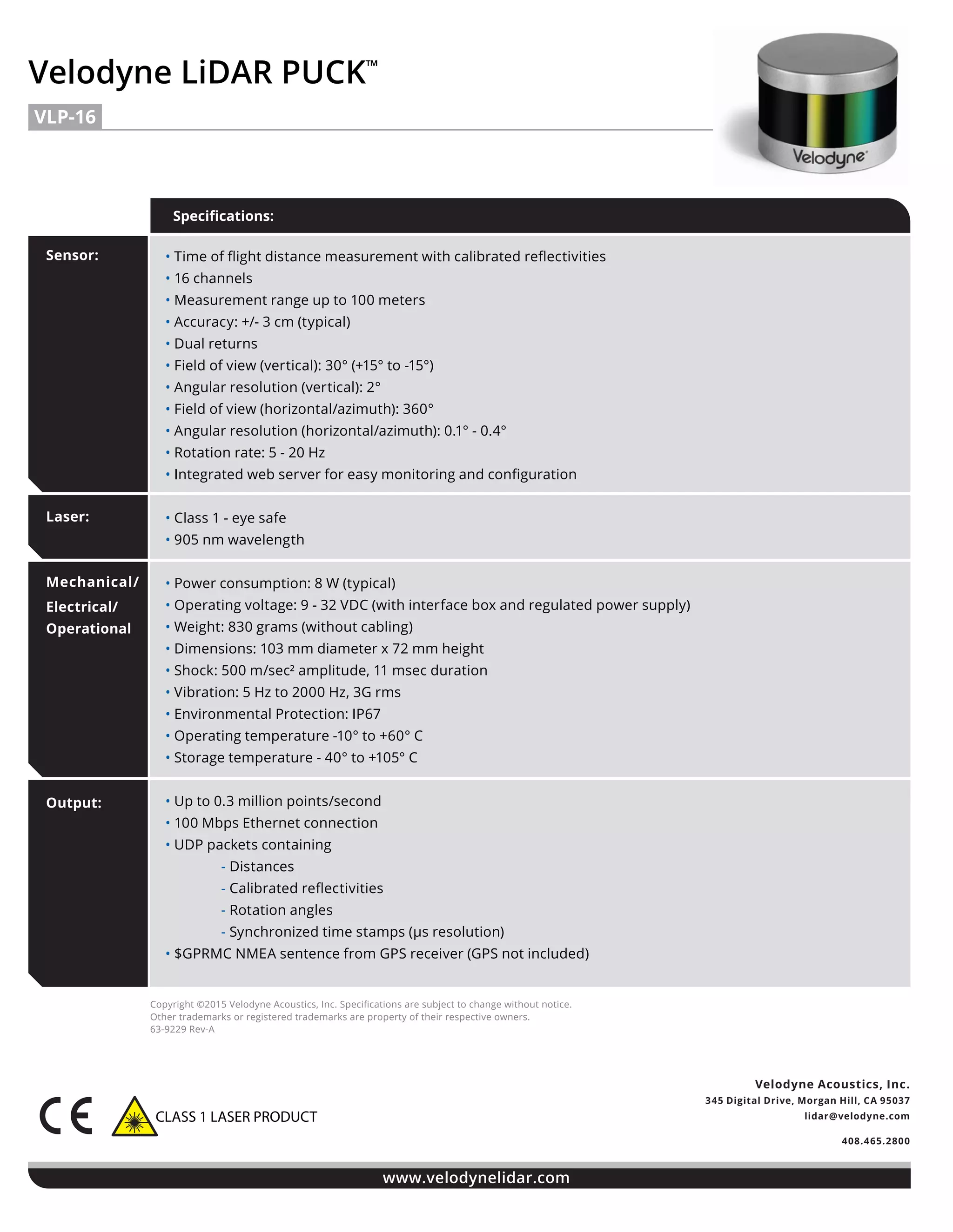 VELODYNE VLP-16 | PDF