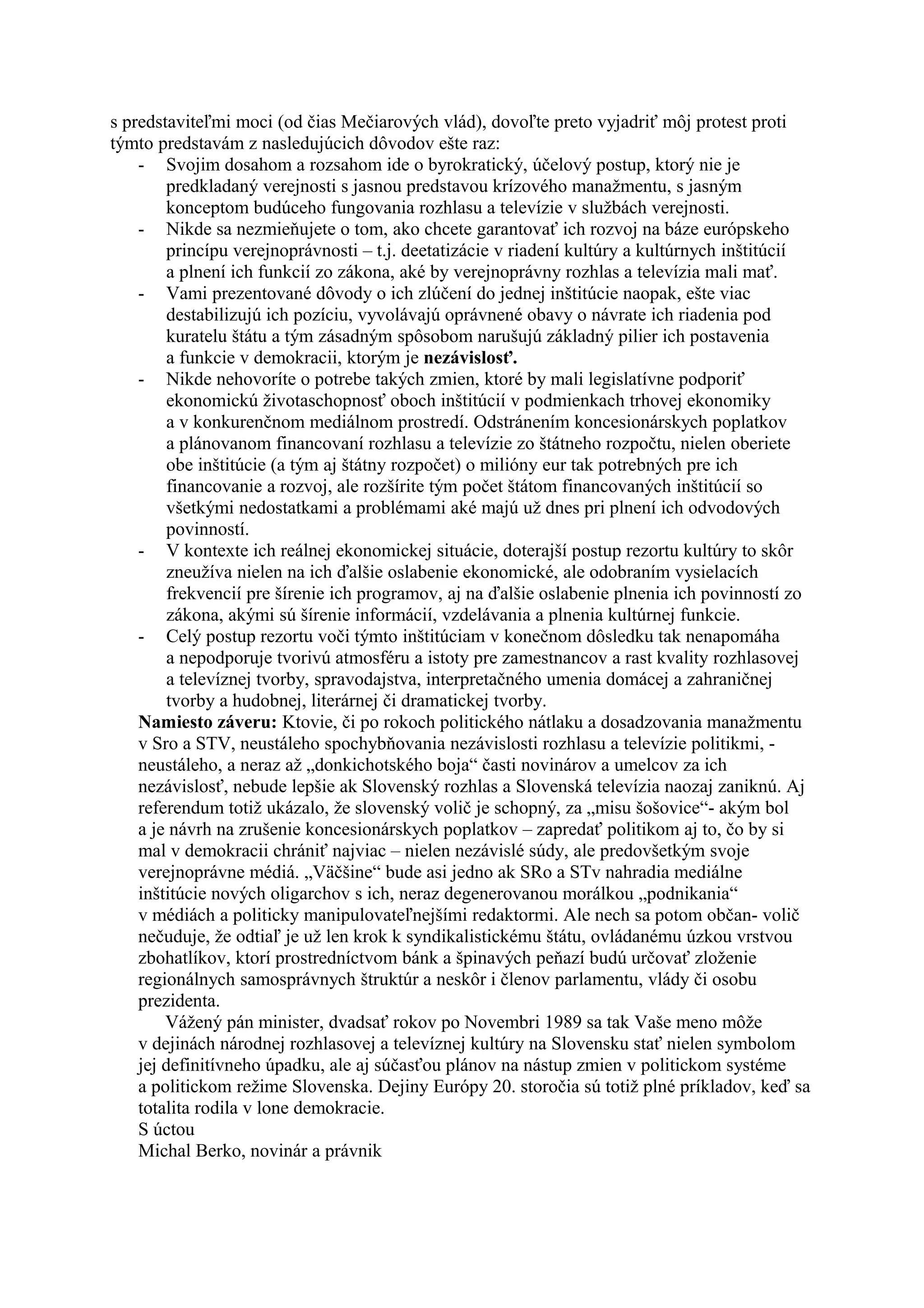 Otvorený list Michala Berka | PDF