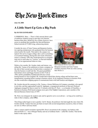 Benjamin Gordon in the New York Times: A Little Startup Gets a Big Push | PDF