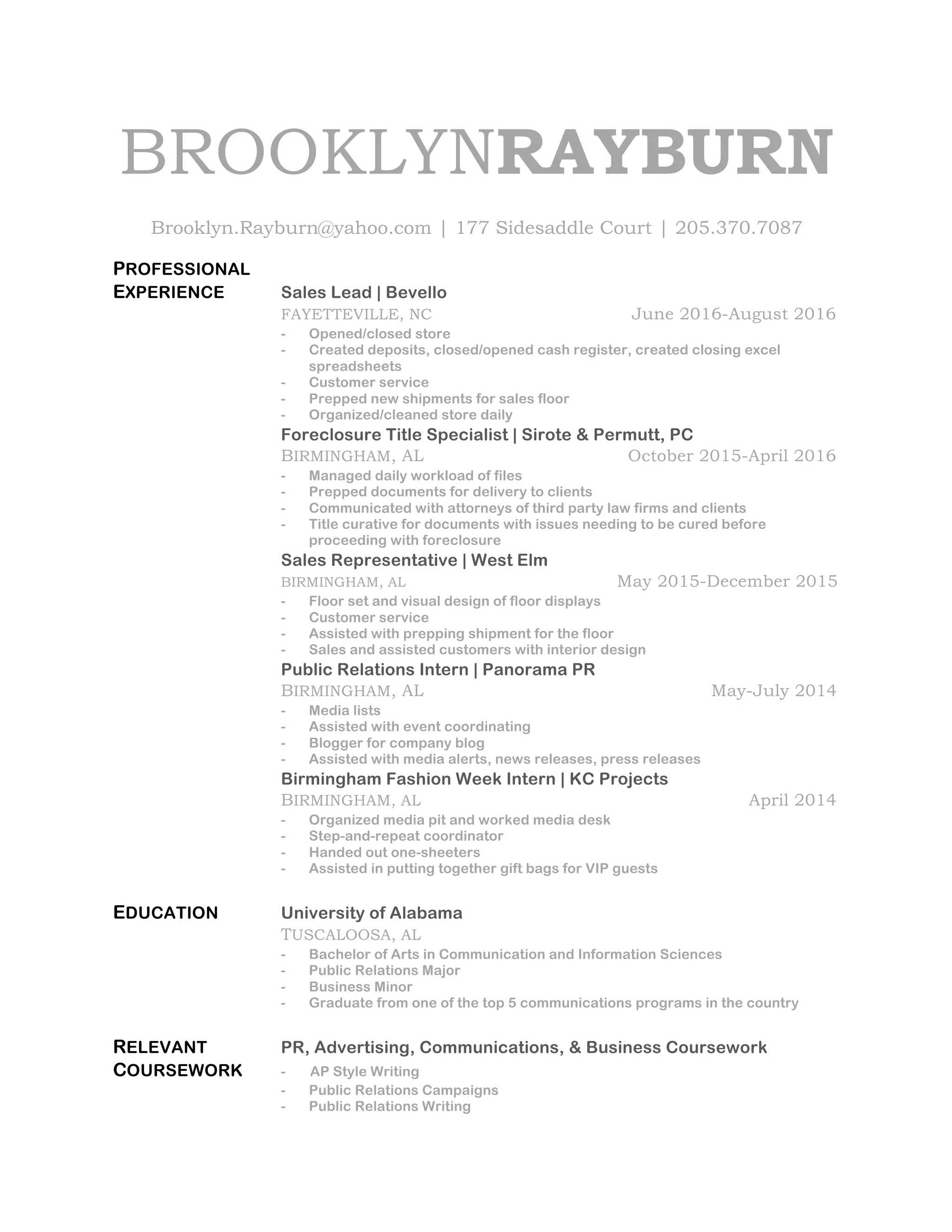 BRayburn Resume June2016 | PDF