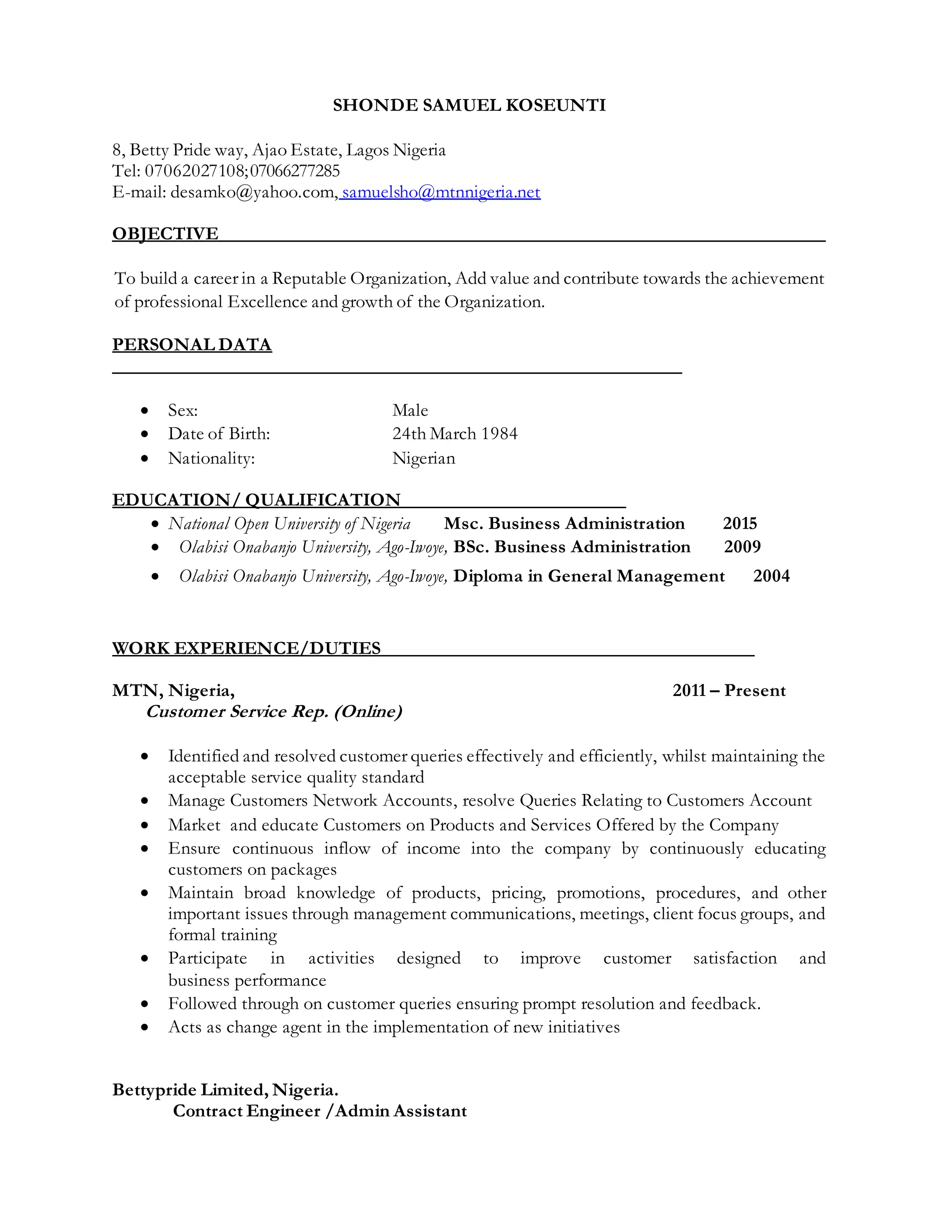 Shonde Samuel CV | DOCX