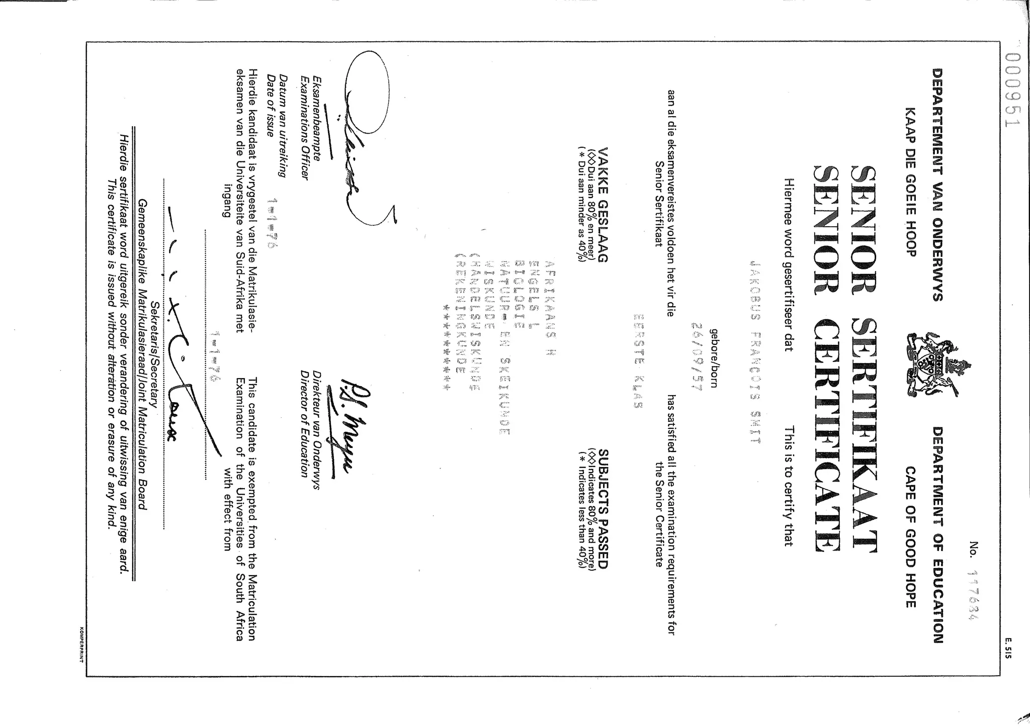 JF Smit Senior Certificate Matric | PDF
