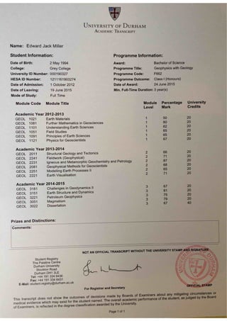 Durham Official Academic Transcript | PDF