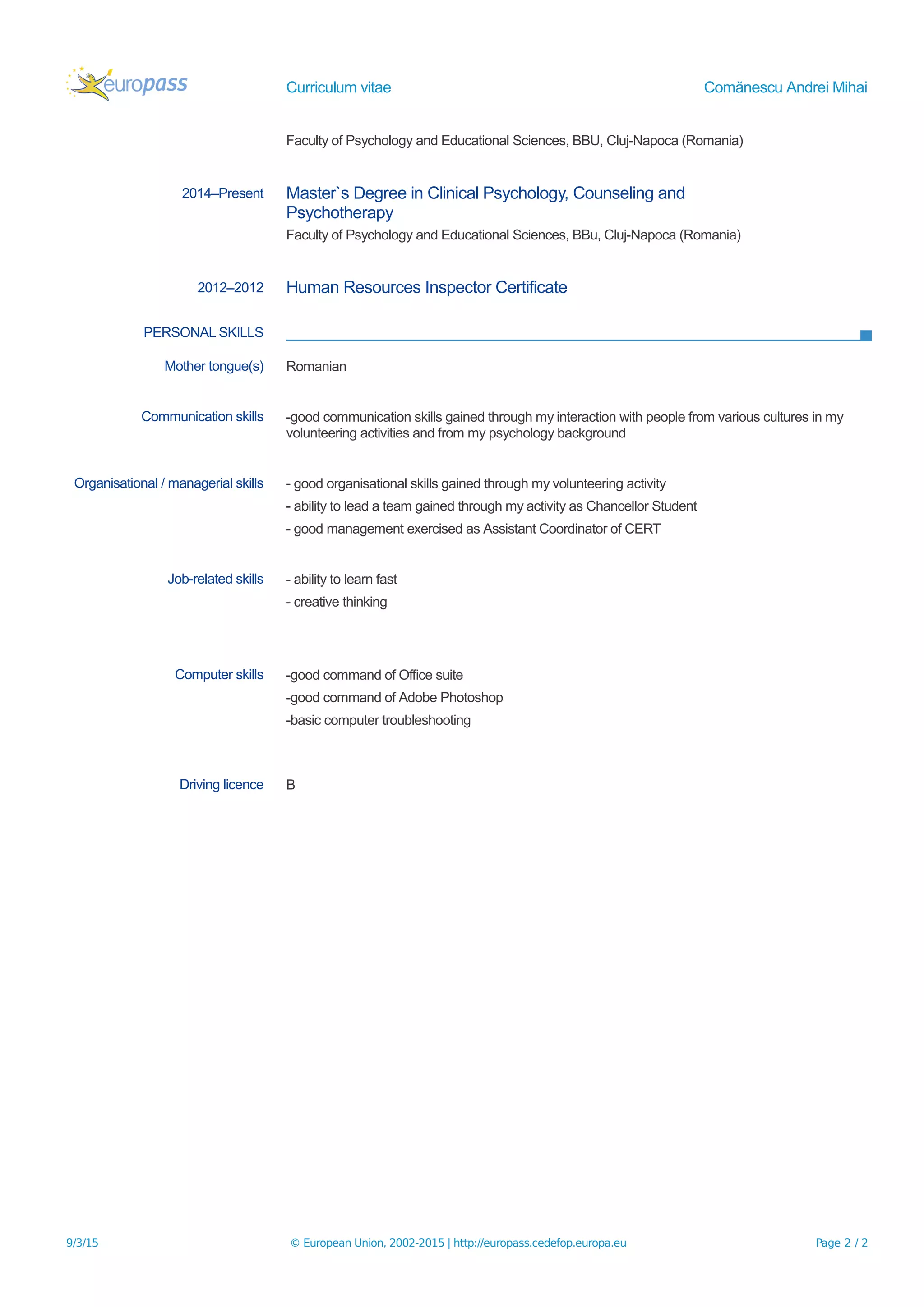 Europass-CV-AndreiMihai-EN | PDF