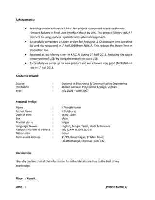 Vinoth Kumar _Resume | PDF