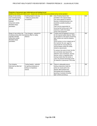 PRE-START HEALTH SAFETY REVIEW REPORT of 1000 TON MECHANICAL TRANSFER ...