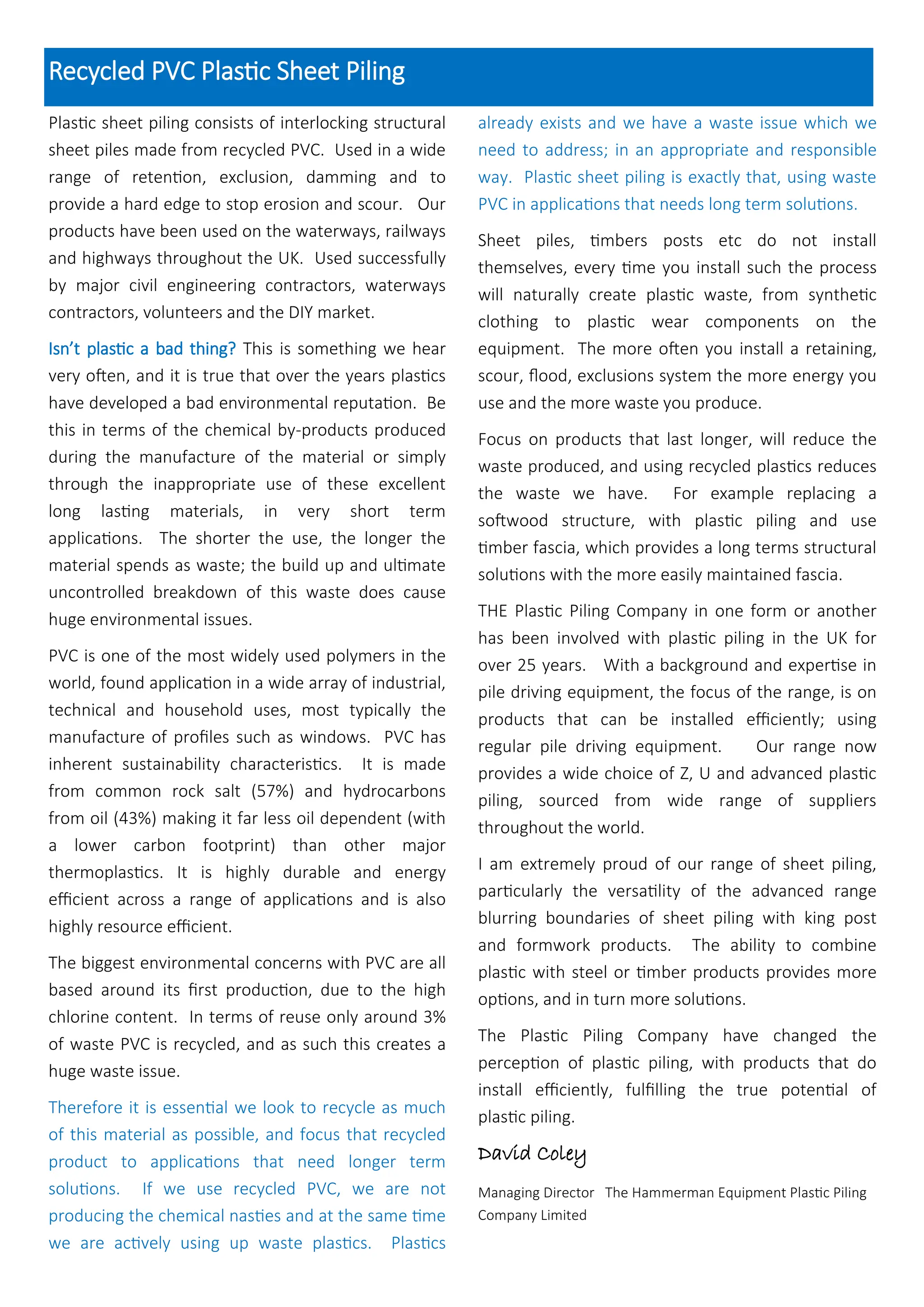 THE Plastic Piling Range of Plastic Sheet Piling 2022 std.pdf